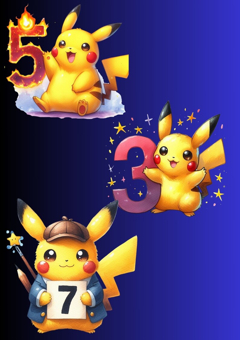 Pikachu Birthday Clipart - Age 1 to 10 - Printable Digital Download - Etsy