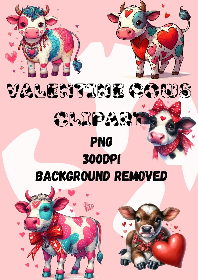 27 Colorful Valentine Day Cows Clipart - Etsy