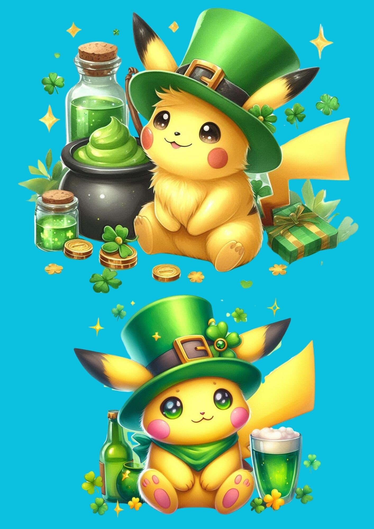 St. Patrick's Day Pokémon Pikachu Clip Art, 300DPI, PNG, POD - Etsy