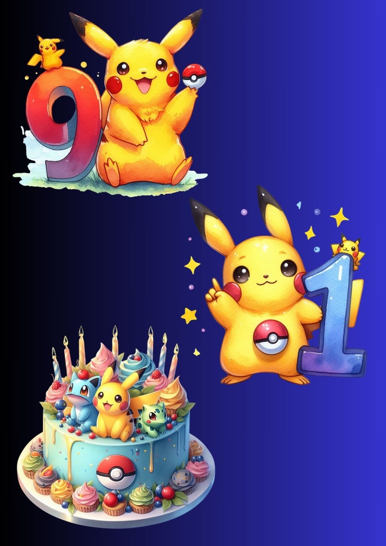 Pikachu Birthday Clipart - Age 1 to 10 - Printable Digital Download - Etsy