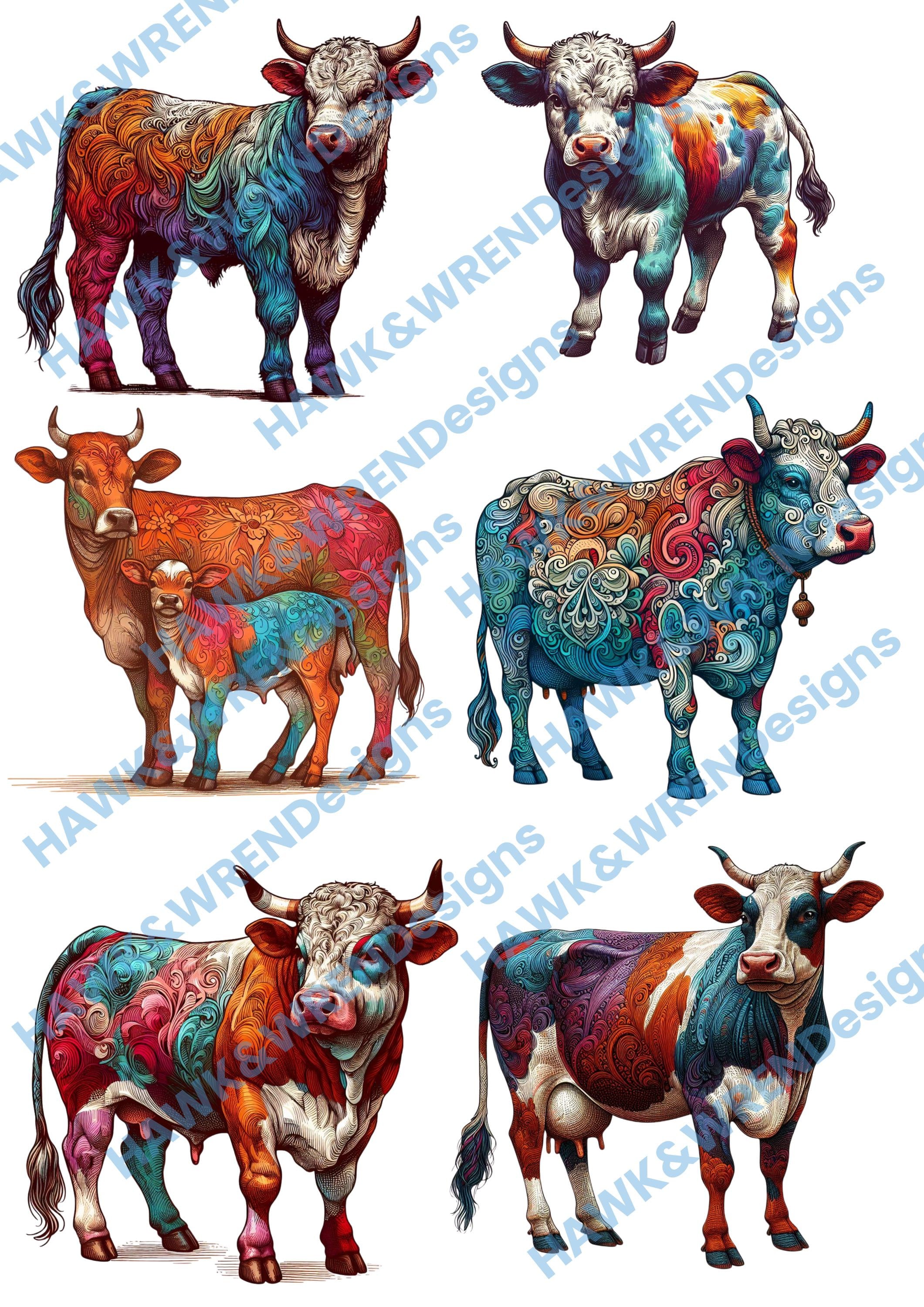23 Colorful Cows Clipart - Etsy