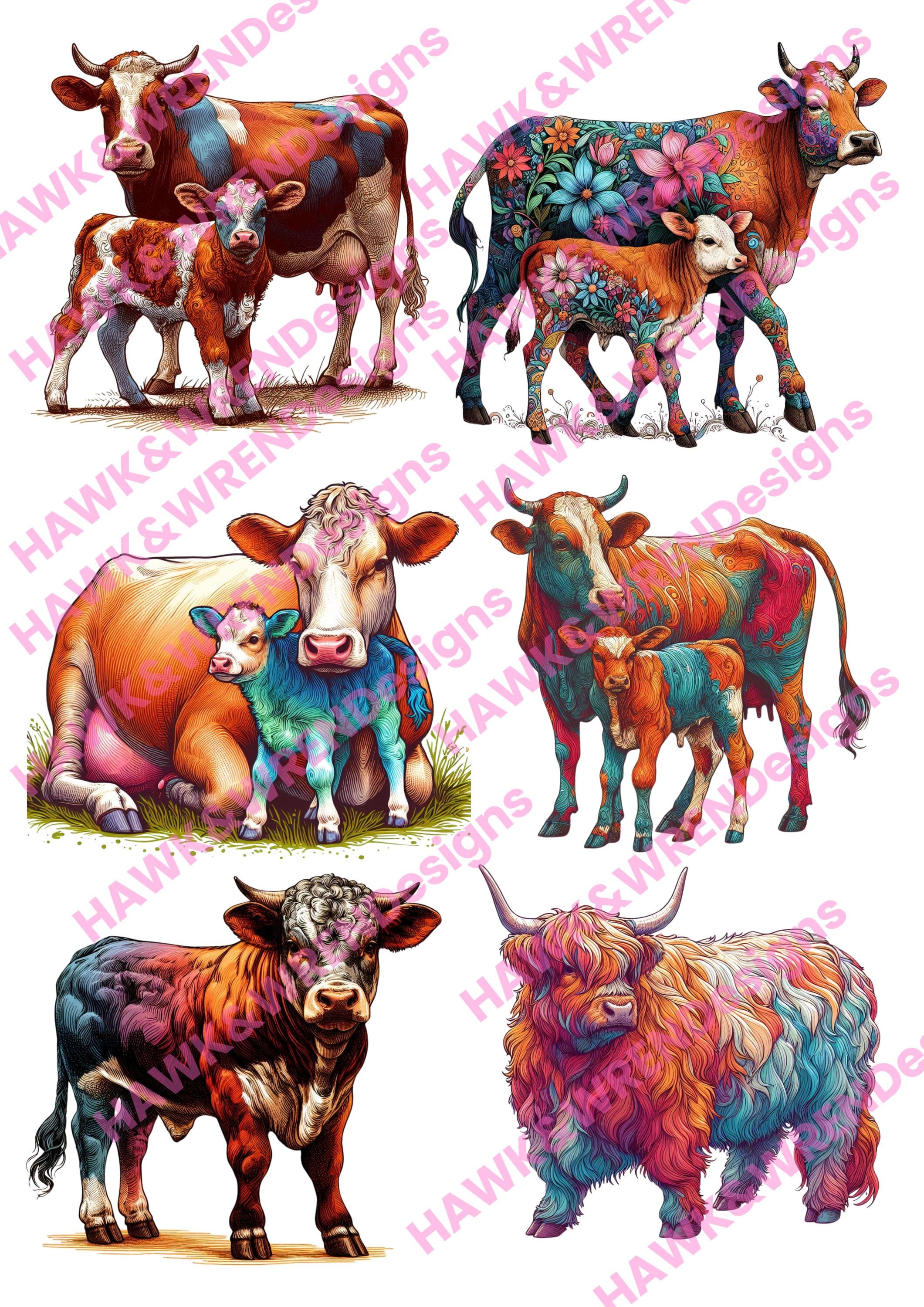 23 Colorful Cows Clipart - Etsy