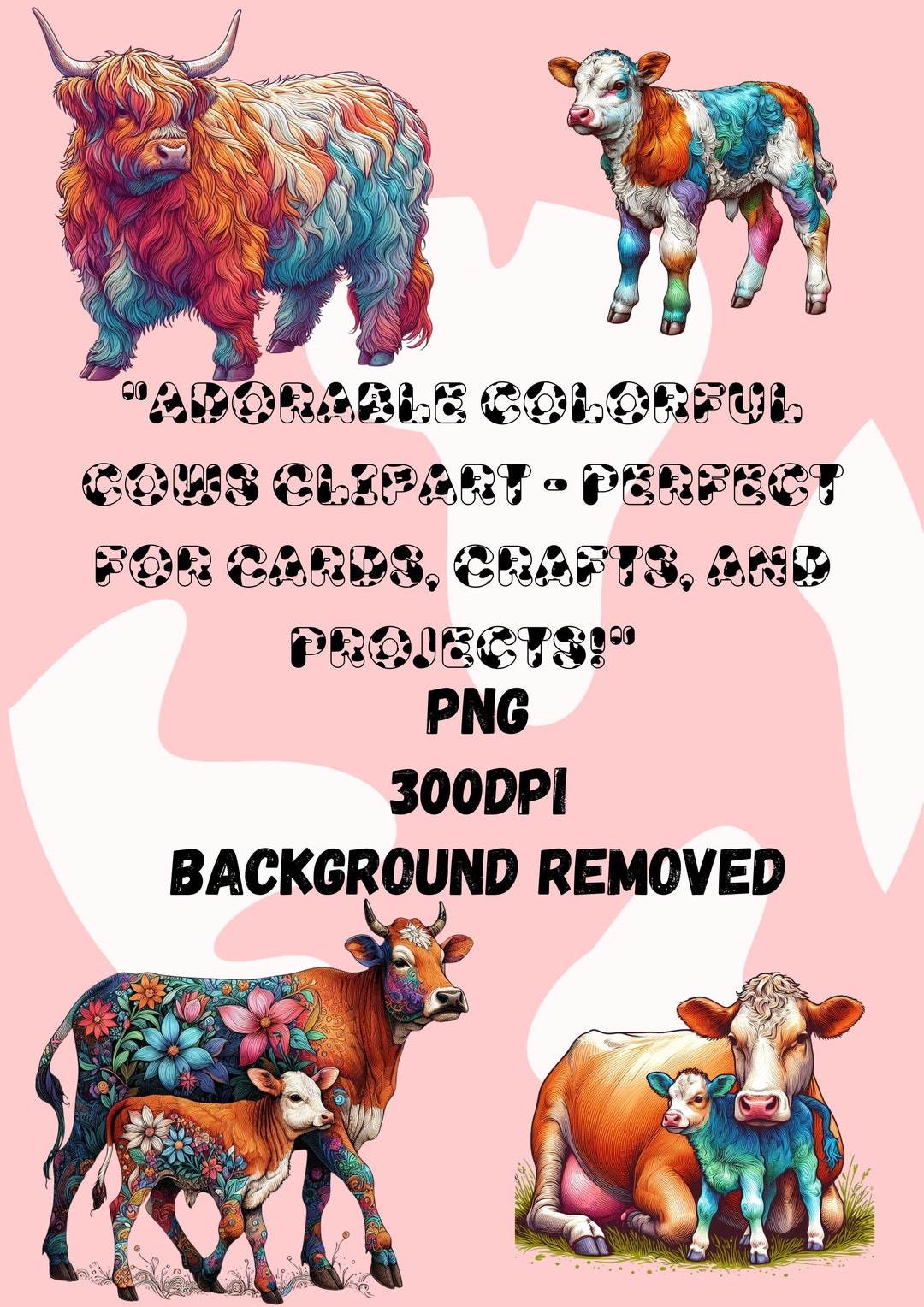 23 Colorful Cows Clipart - Etsy