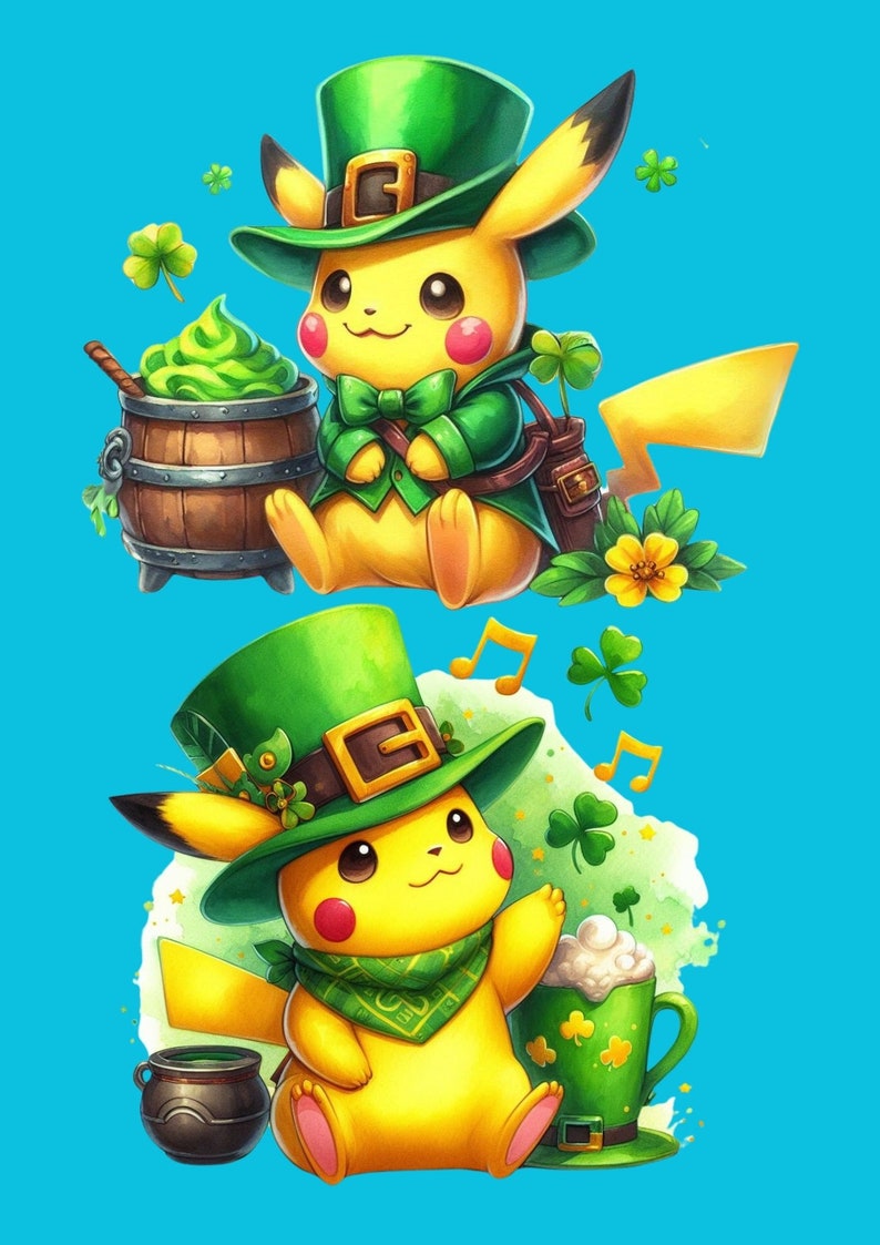 St. Patrick's Day Pokémon Pikachu Clip Art, 300DPI, PNG, POD - Etsy