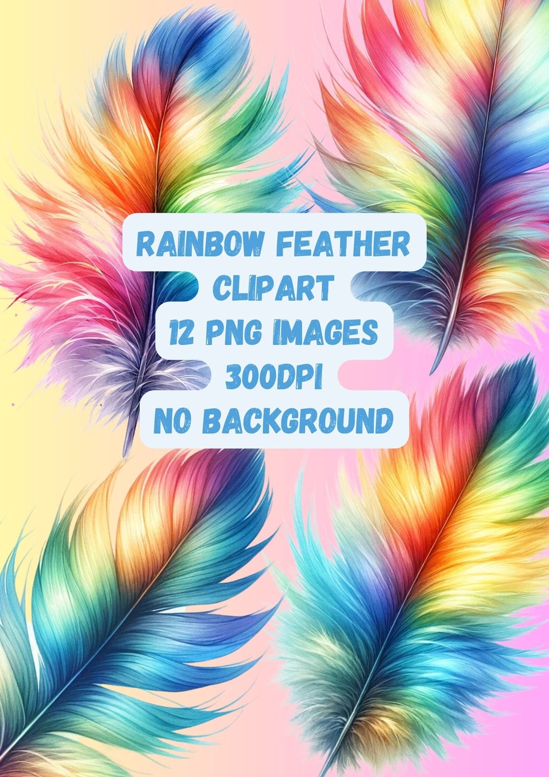 Rainbow Feather Clipart, No Background, 12 Images 300 DPI. PNG - Etsy