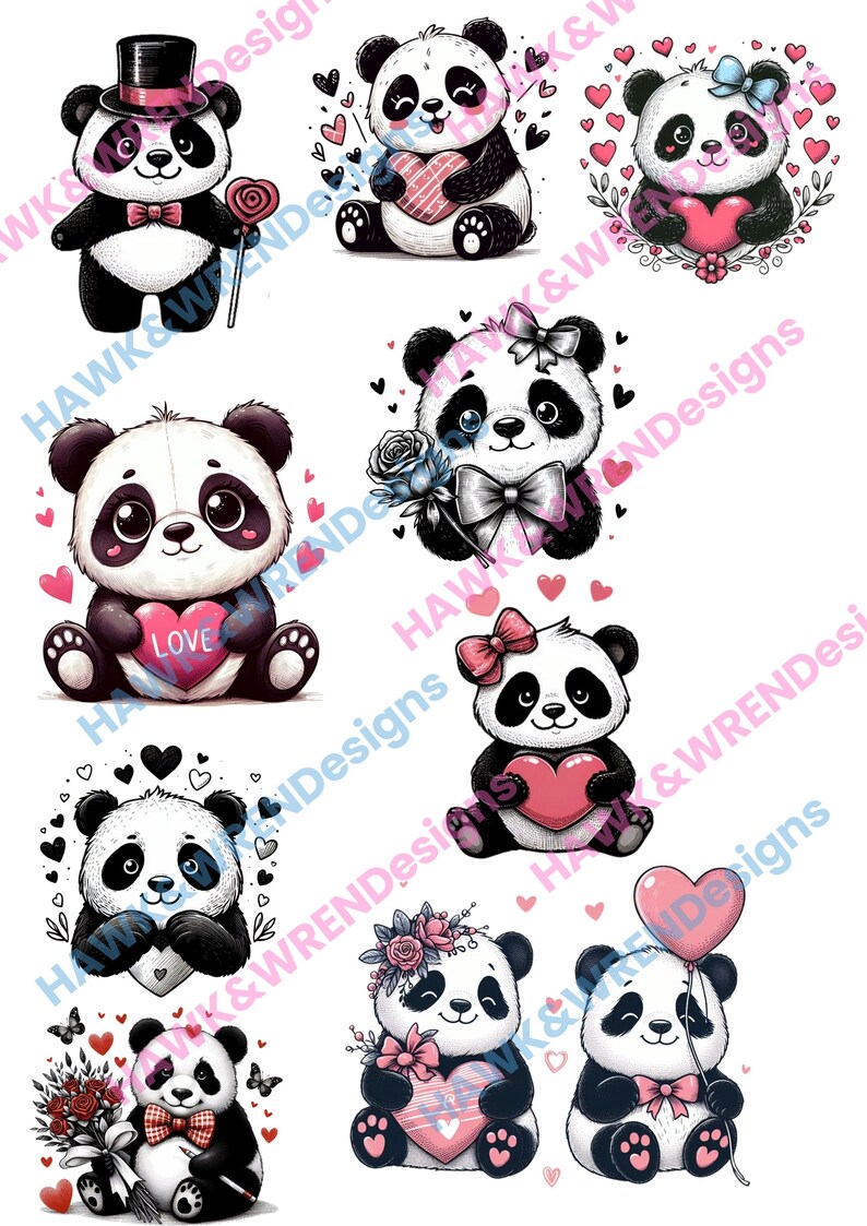Valentine Panda Clipart - Perfect for Cards, Crafts, and Love-themed ...