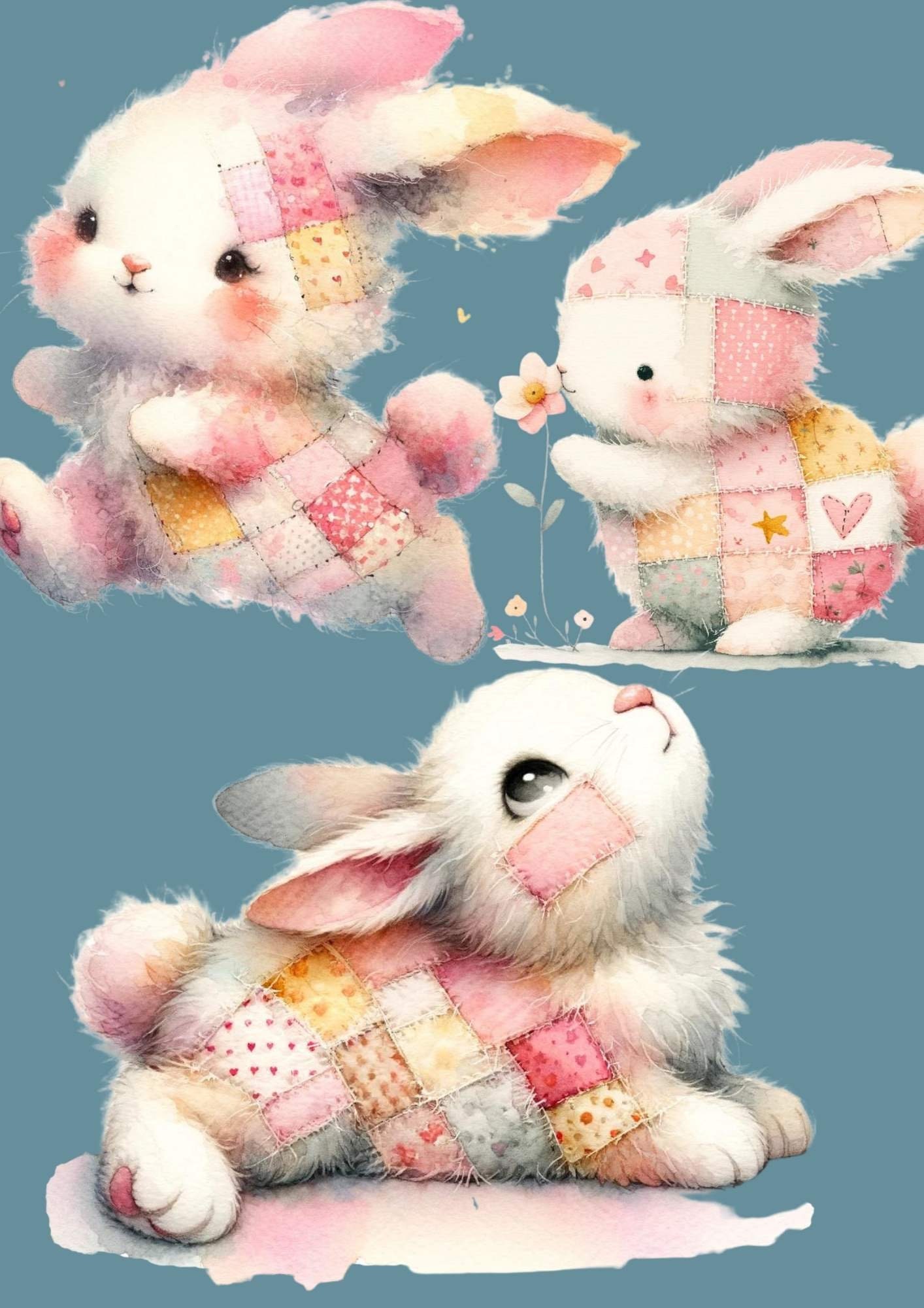 Patchwork Bunnies Rabbits Clip Art 300 DPI PNG - Etsy