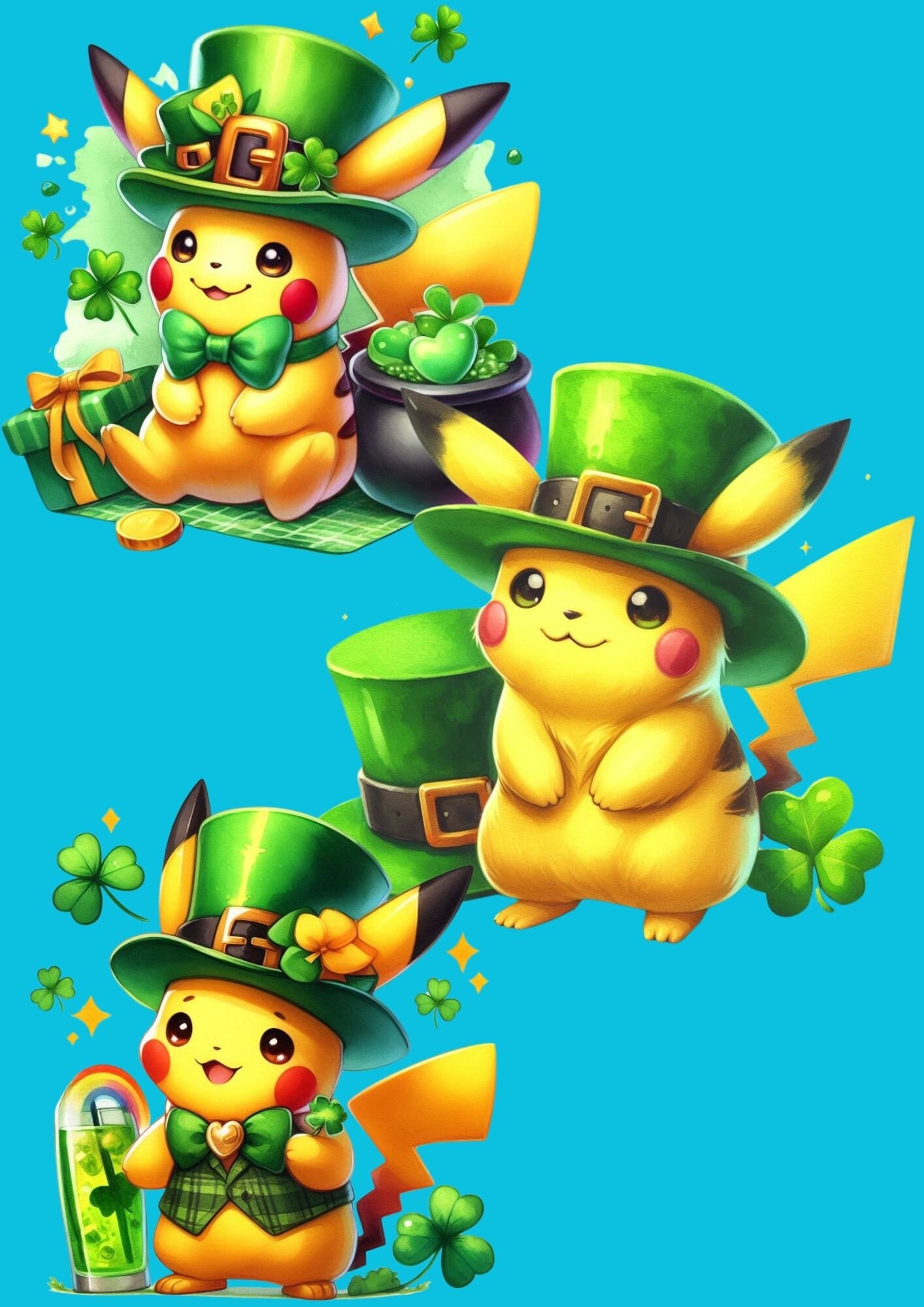St. Patrick's Day Pokémon Pikachu Clip Art, 300DPI, PNG, POD - Etsy