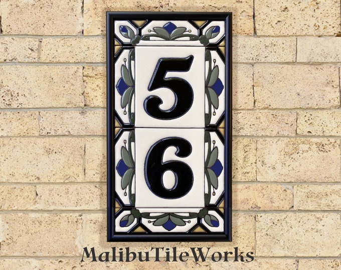 House Numbers Address Tiles, Cottage Style, Hex-flower Design, Vertical ...