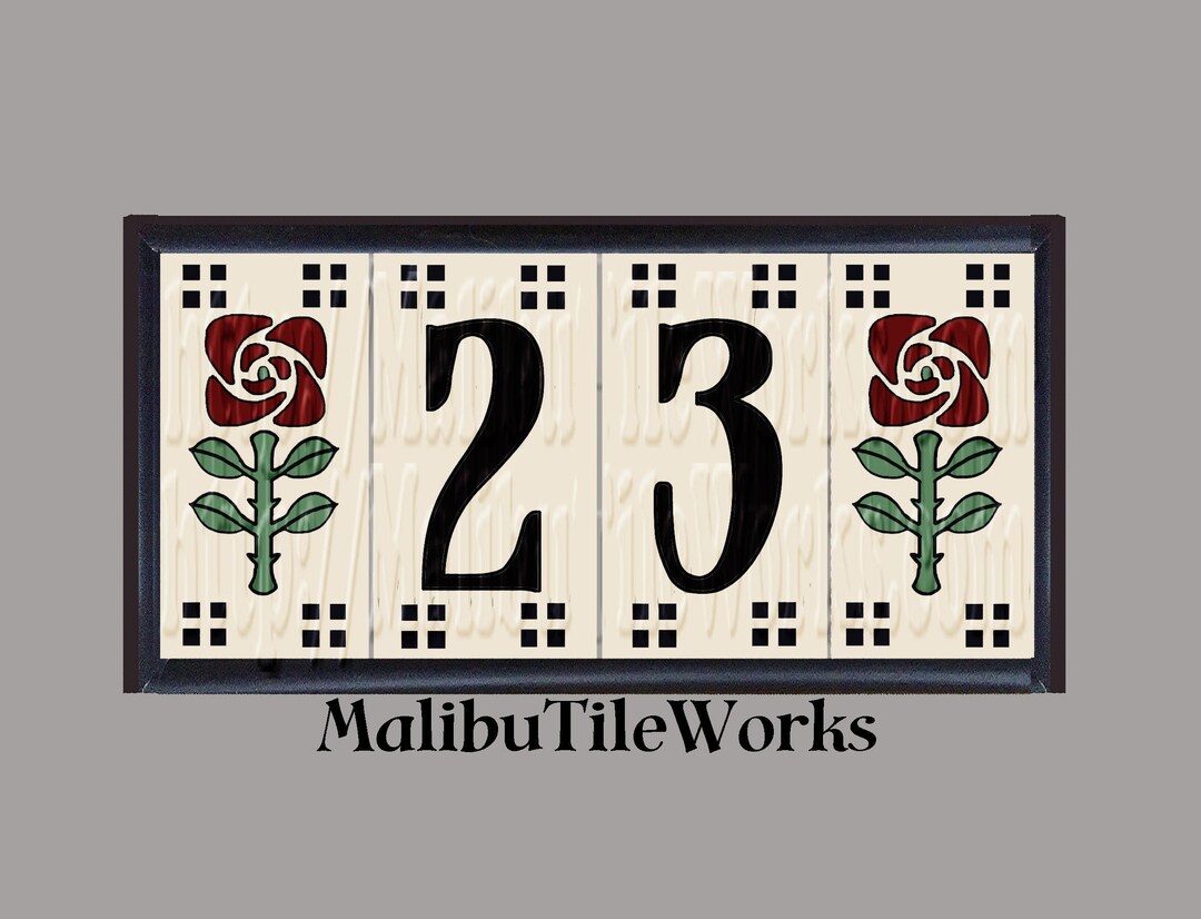 House Numbers Craftsman Rose Set Address Tiles, Craftsman Rose Design ...