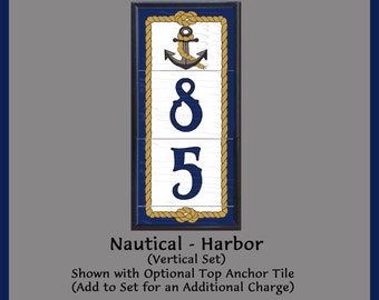 Nautical Harbor House Numbers Address Tiles Framed Set | Etsy