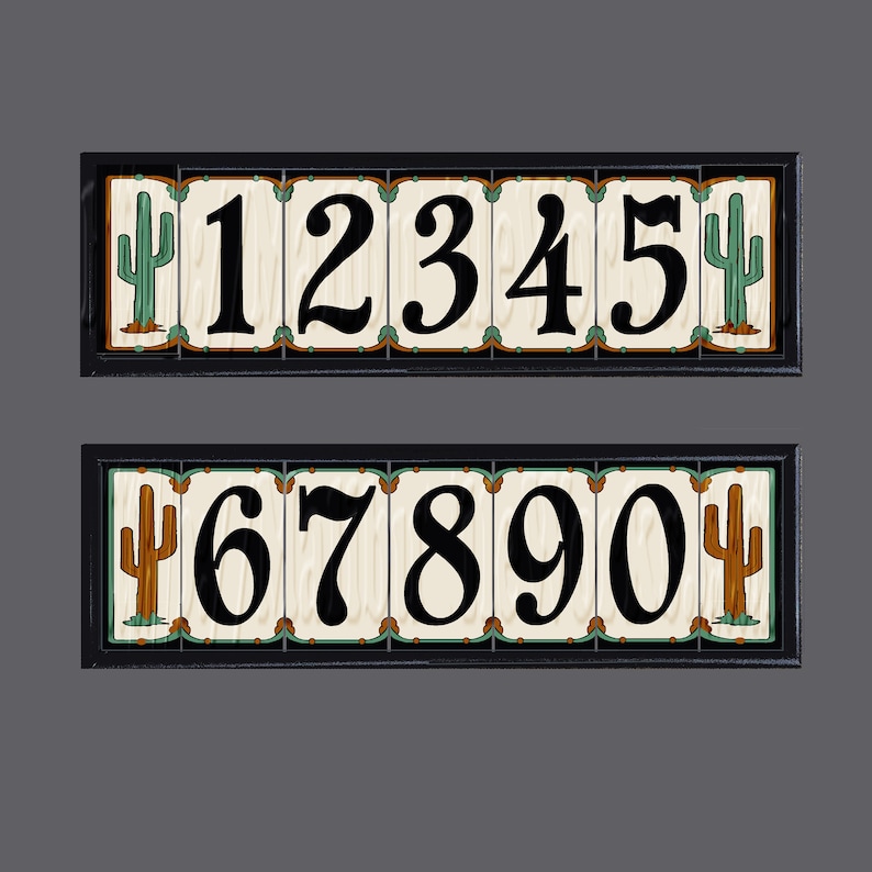 Cactus -house Numbers - Address Tiles - Framed Set - Southwest Cactus ...