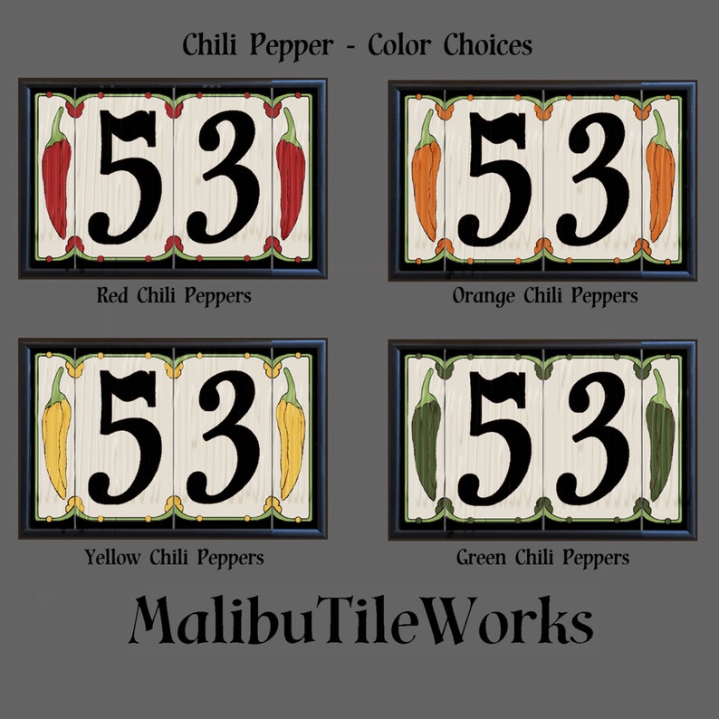 House Numbers Chili Peppers Address Tiles Framed Set Custom - Etsy