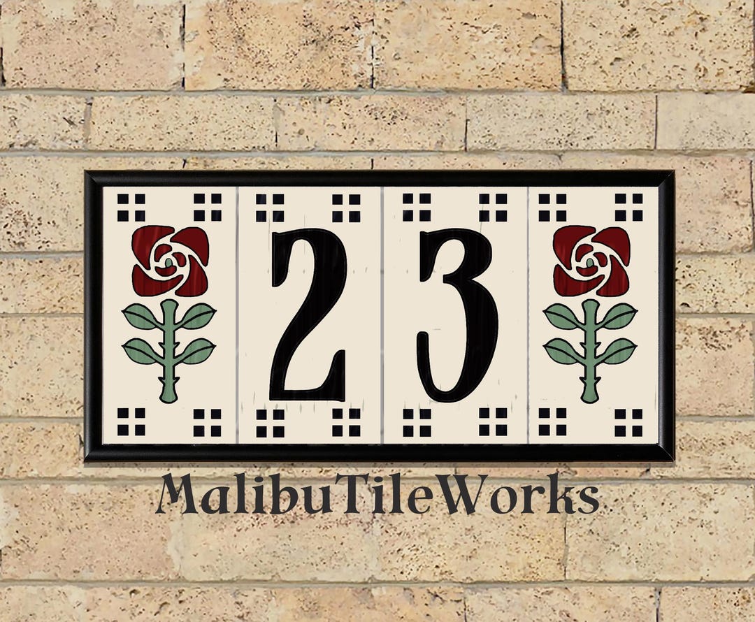 House Numbers Craftsman Rose Set Address Tiles, Craftsman Rose Design ...