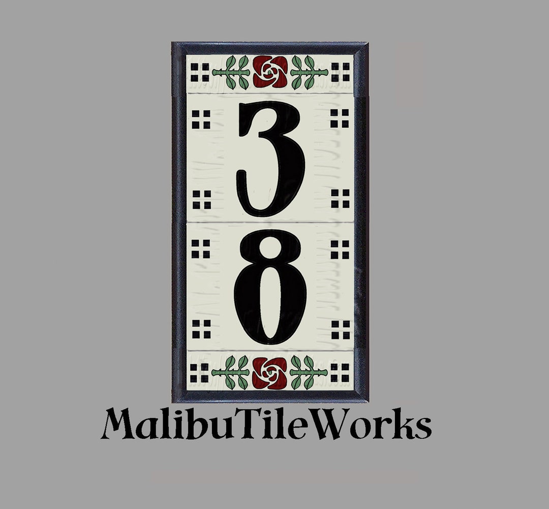 House Numbers Craftsman Address Tiles Framed Set - Craftsman Rose ...