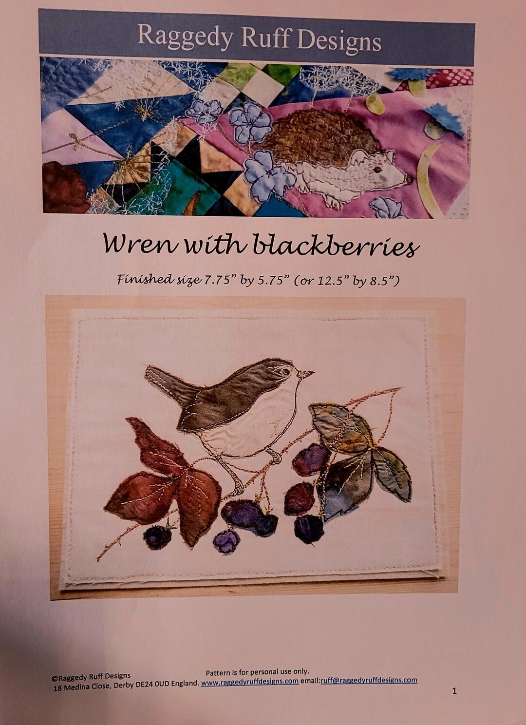 Wren With Blackberries Quilt Block Pattern From Raggedy Ruff Designs - Etsy