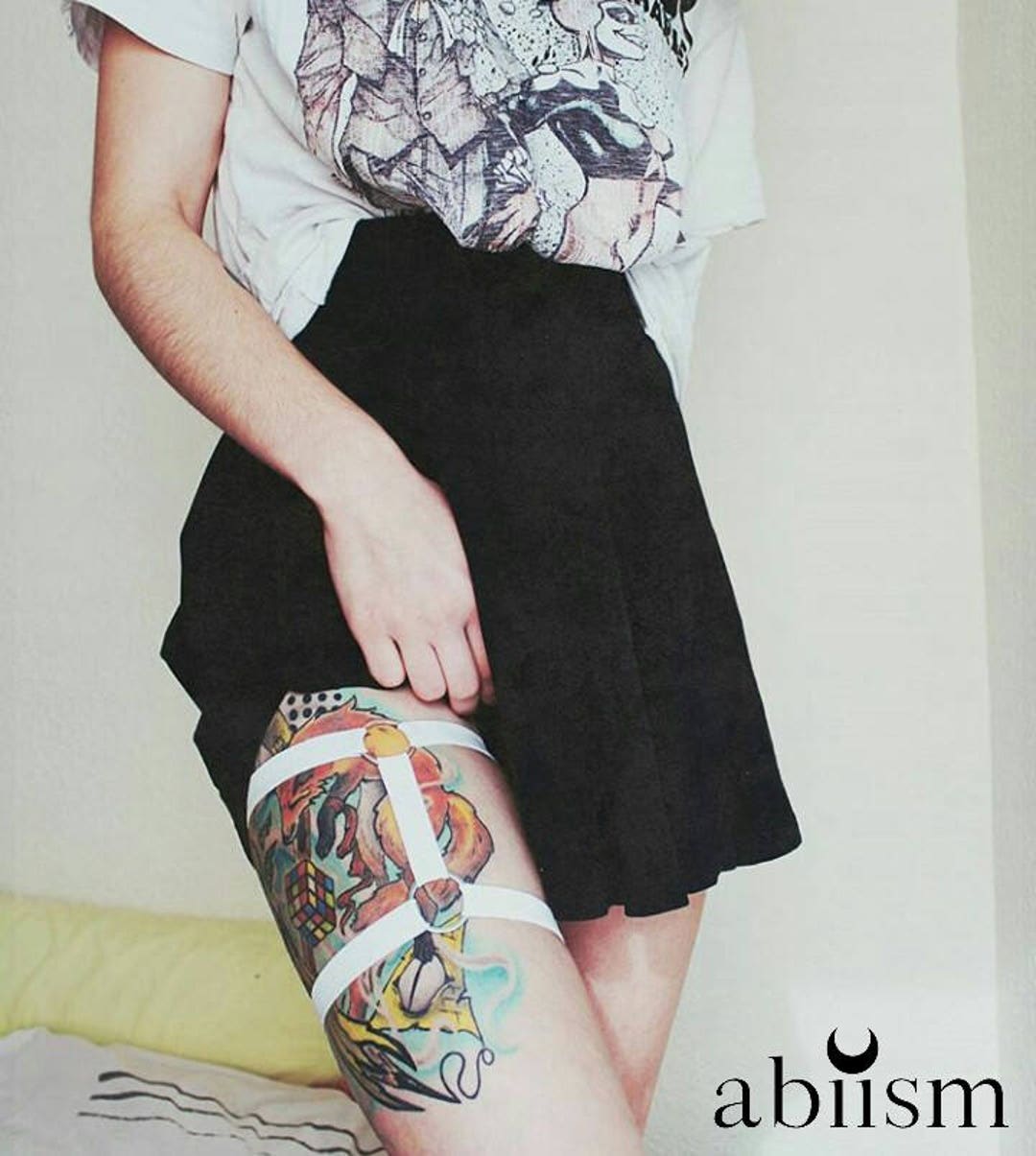 CAGE Garter Belt Elastic Sexy White Harness Black Body - Etsy