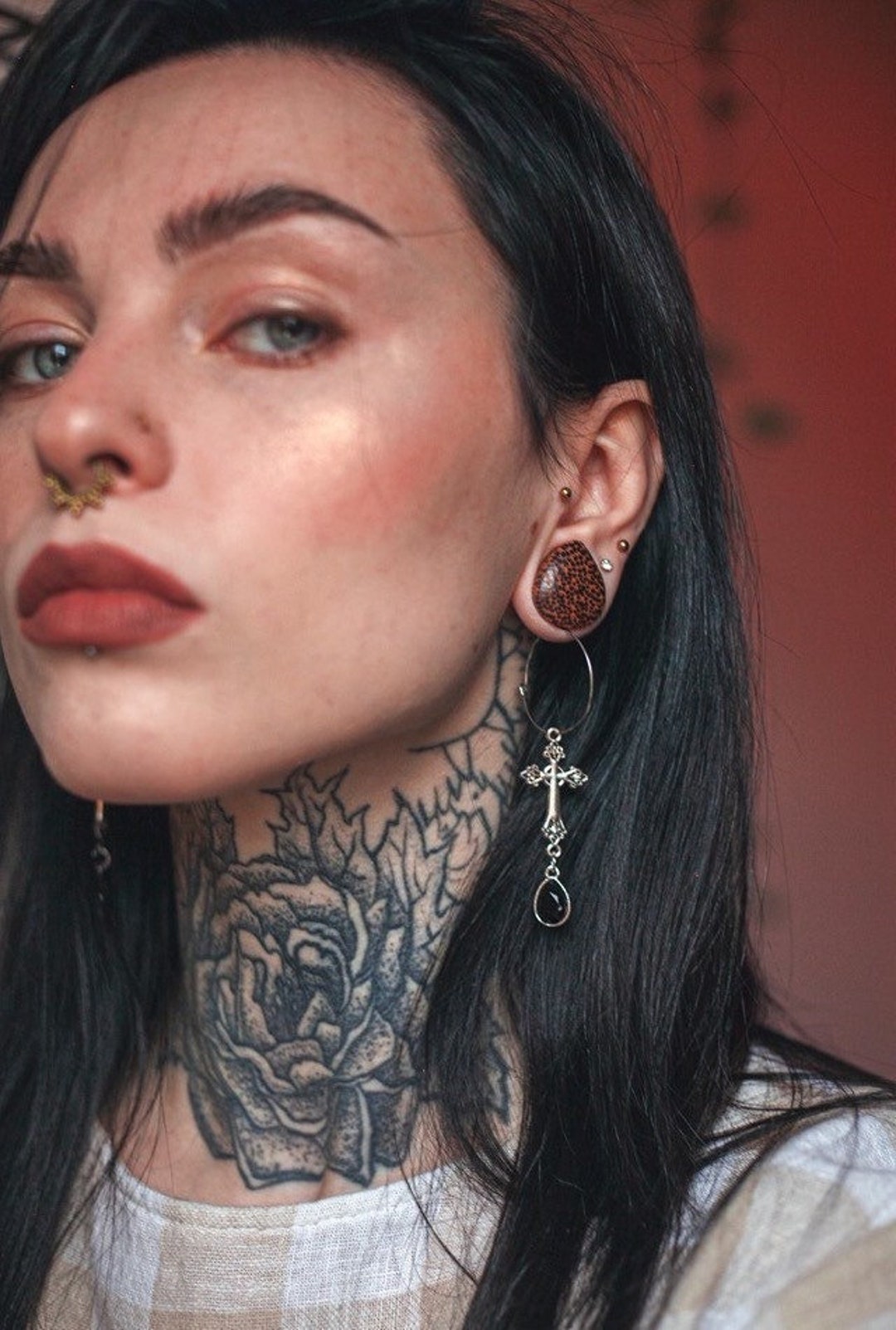 Weeping Cross Hoop Earring Hoop With Cross and Pearl Crystal in Black ...