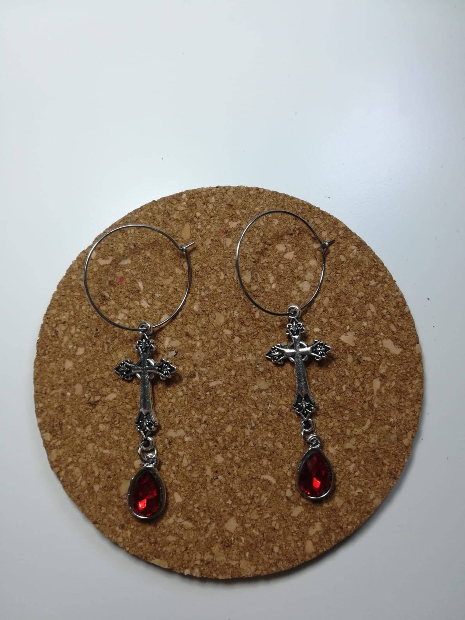 Weeping Cross Hoop Earring Hoop with cross and pearl cristal | Etsy