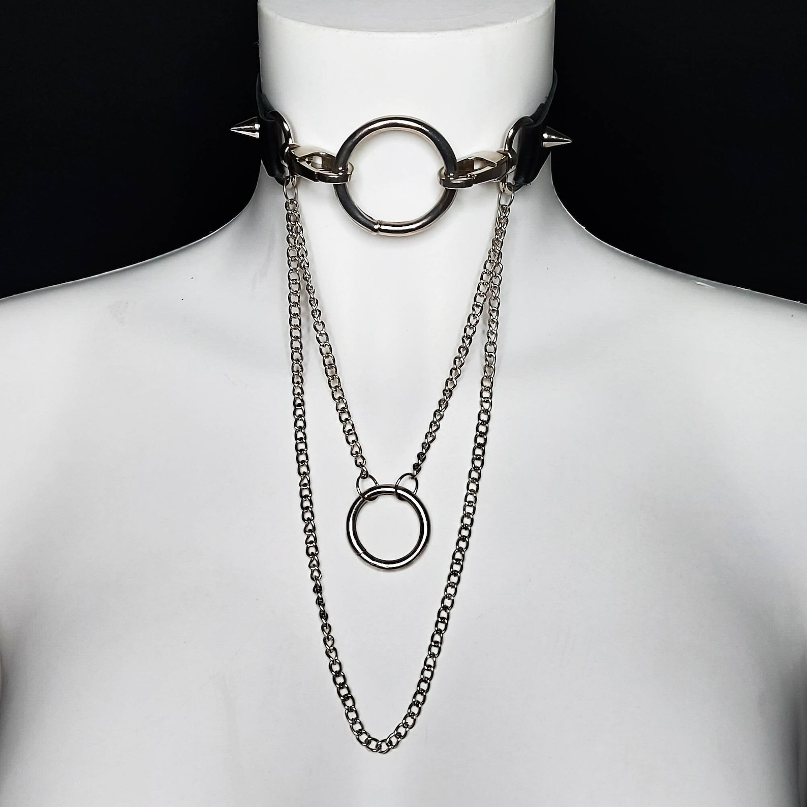 CHAINO - Choker With Chain Ring O and Rivet Punk and Visual Kei ...