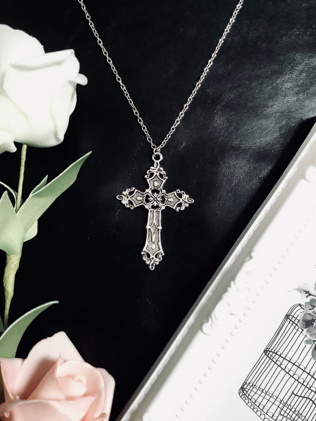 BIG CROSS NECKLACE Necklace Silver Cross Abiismstore - Etsy