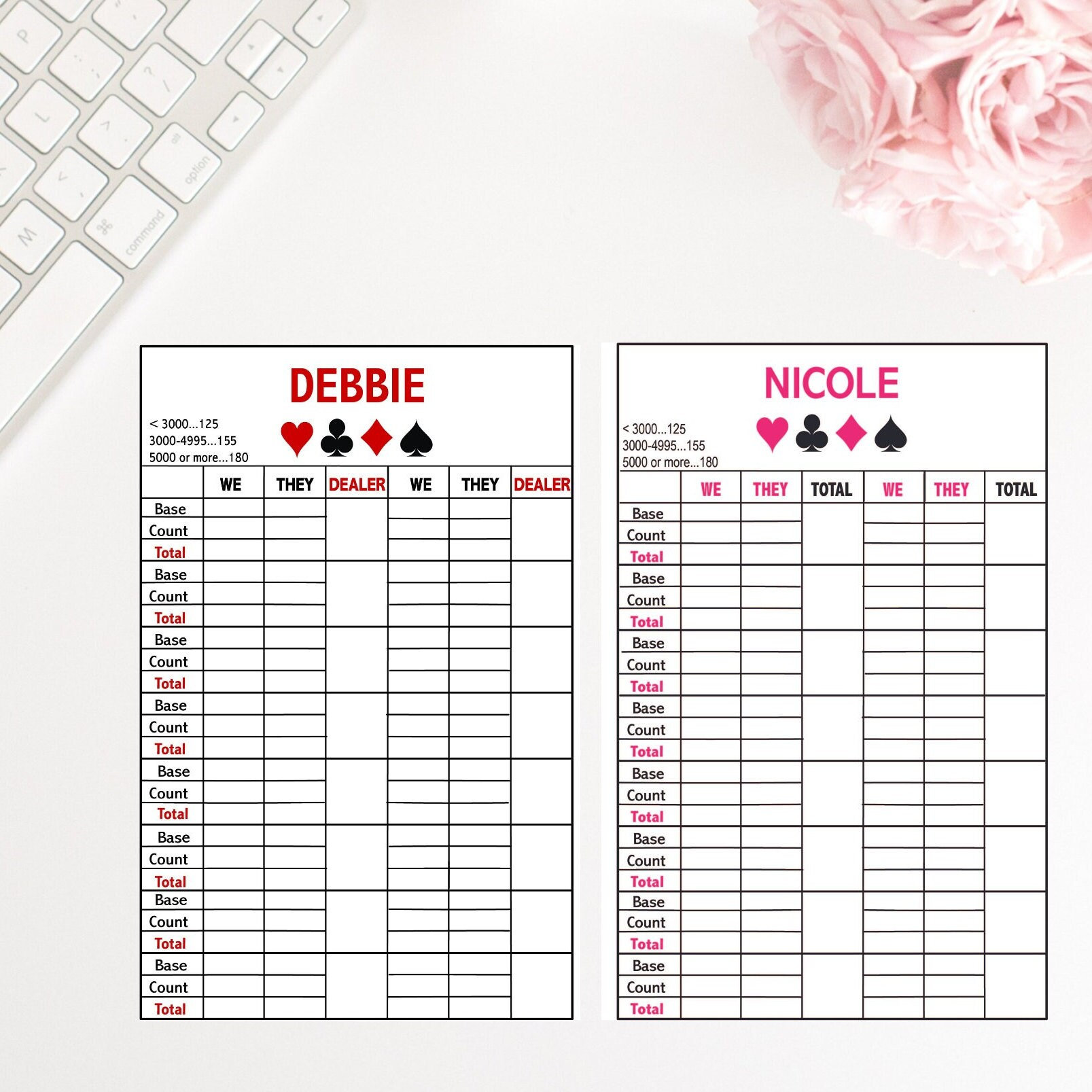 Poker Run Tally Cards