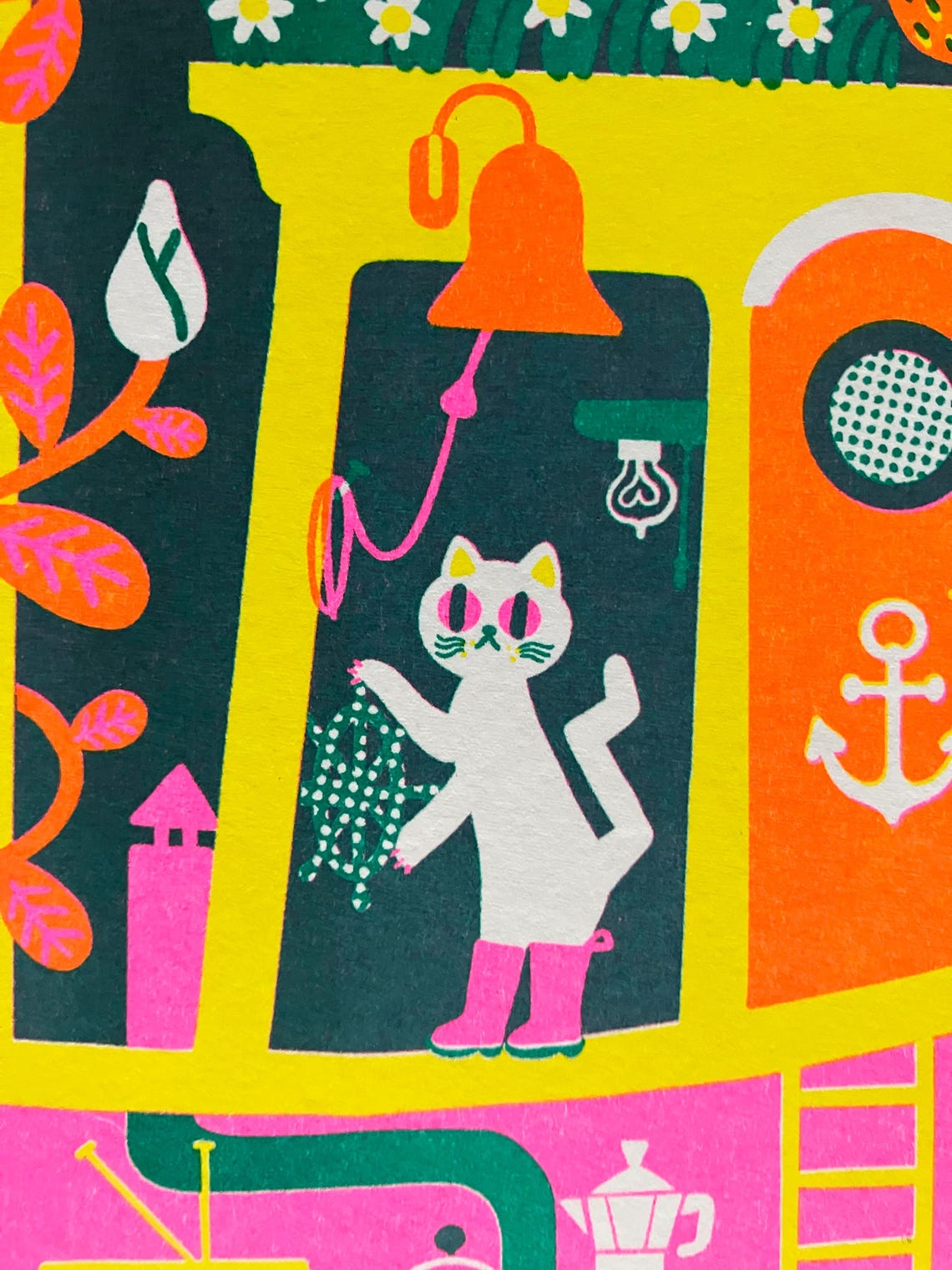 8.5x11" Celestial Houseboat Girl With Sea Captain Cat and Dog Riso ...