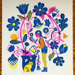 8 X 10" Fluorescent Pink Flower Girl Riso Print - Etsy