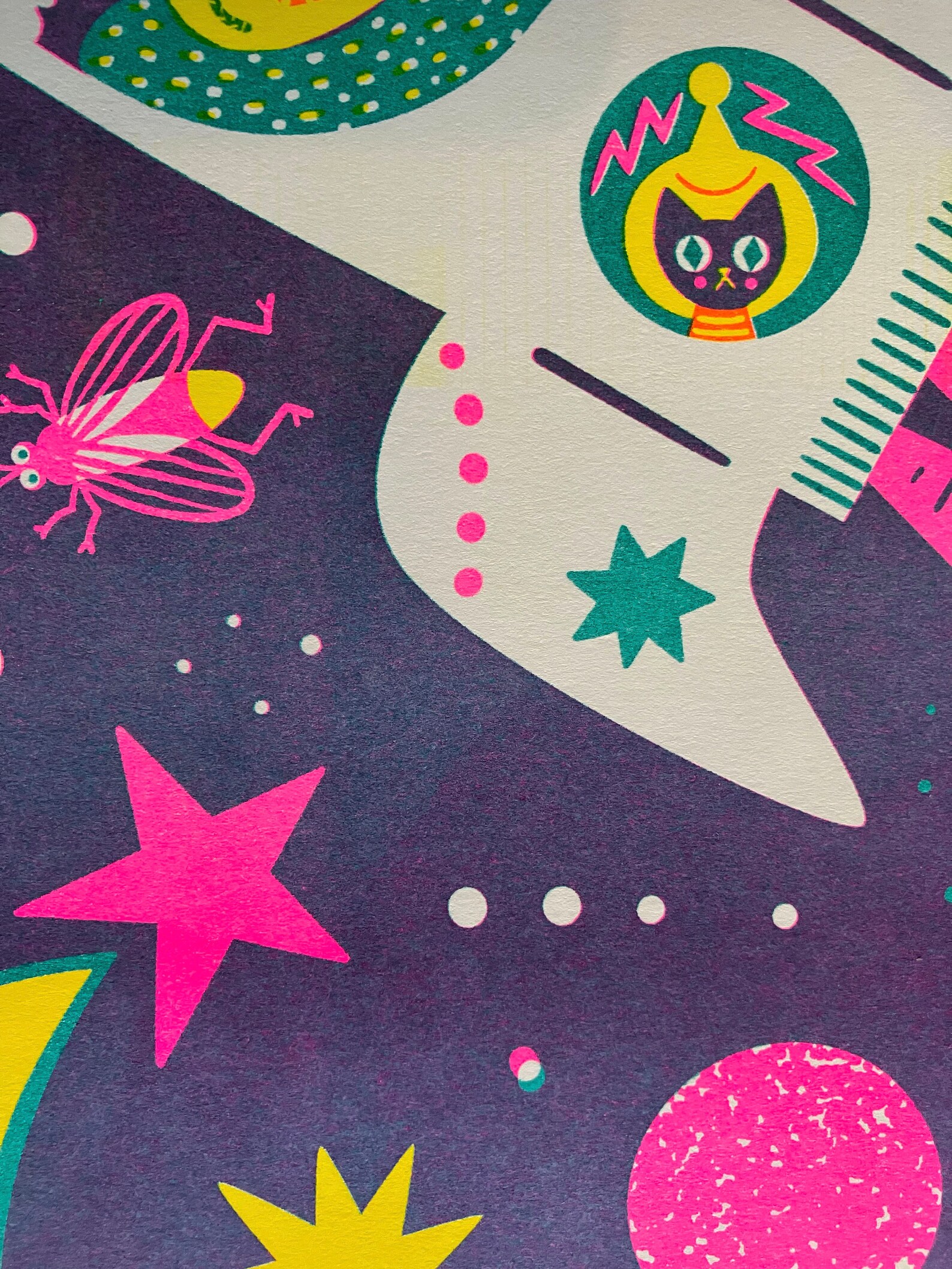 Retro Rocket Girl in Space Risograph Print - Etsy