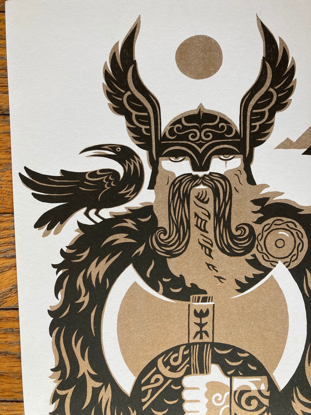 Viking Portrait Risograph Print: Metallic Gold & Black Illustration - Etsy