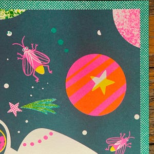 Retro Rocket Girl in Space Risograph Print - Etsy