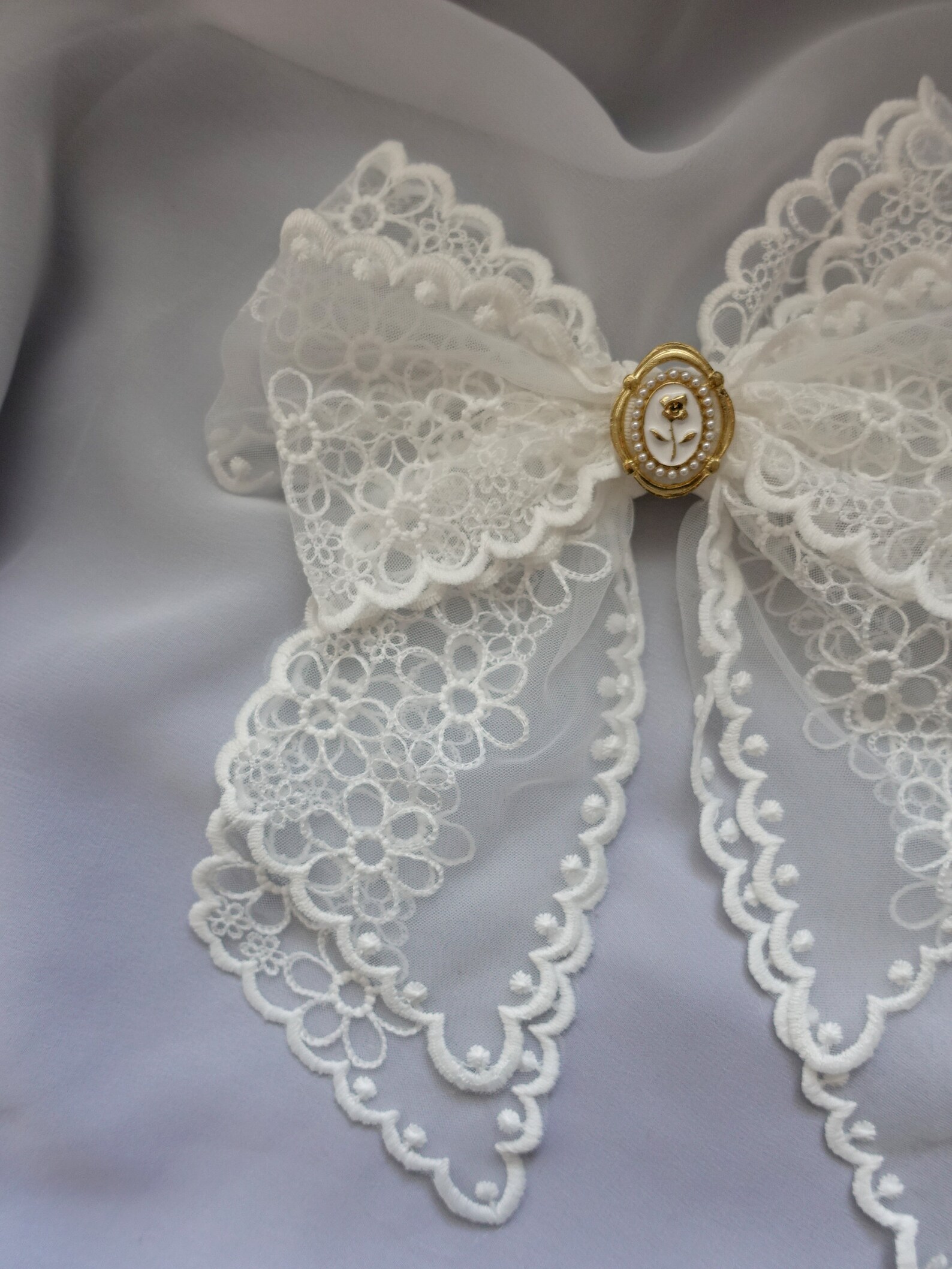 Elegant White Lace Flower Pattern Bow Ideal for Wedding, Baptism, or ...