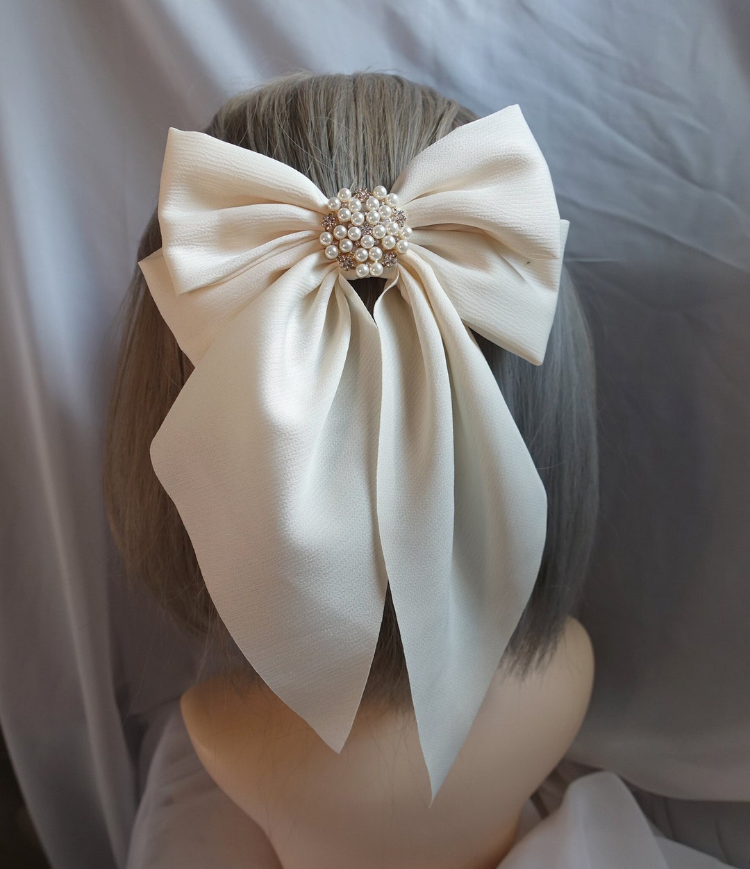 Stunning Ivory Hair Bow Adorned With Sparkling Rhinestones - Ideal for ...