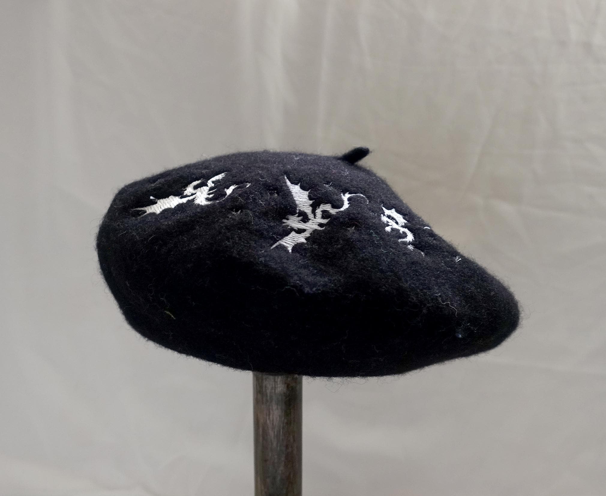 Black and White Wool Beret With Dragon Embroidery | Gothic Fantasy ...