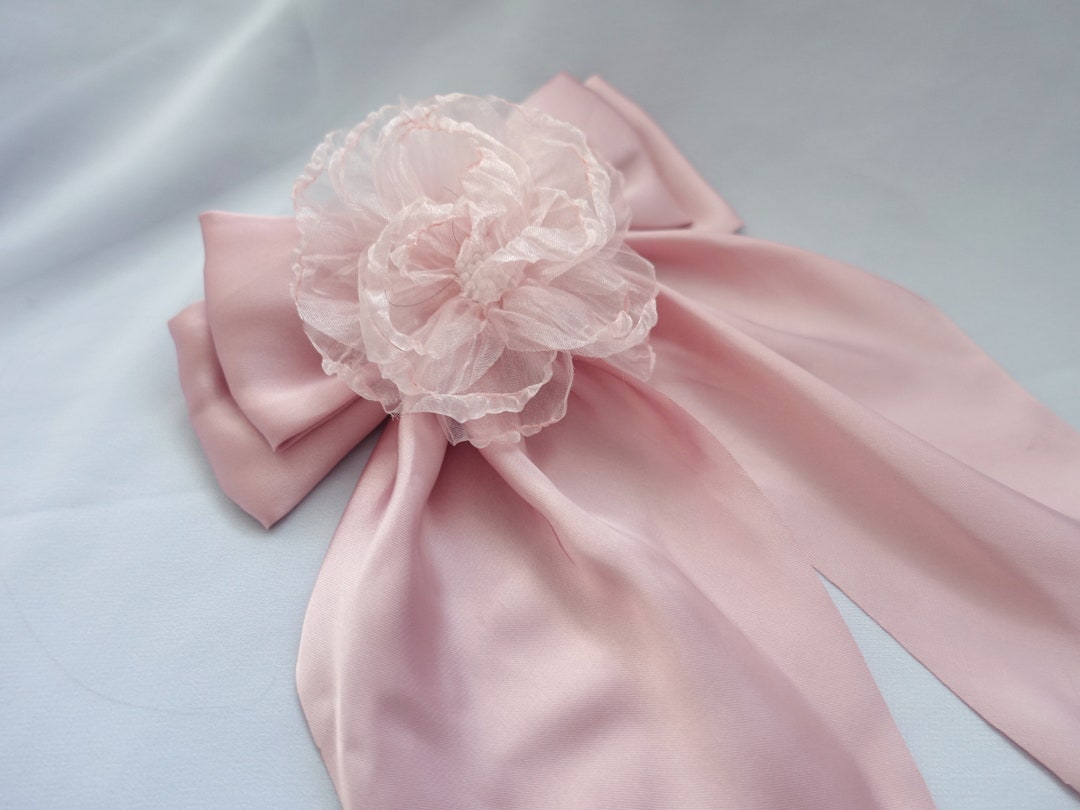 Luxurious Pink Satin Bow With Flower Center - Beautiful Hair Adornment ...