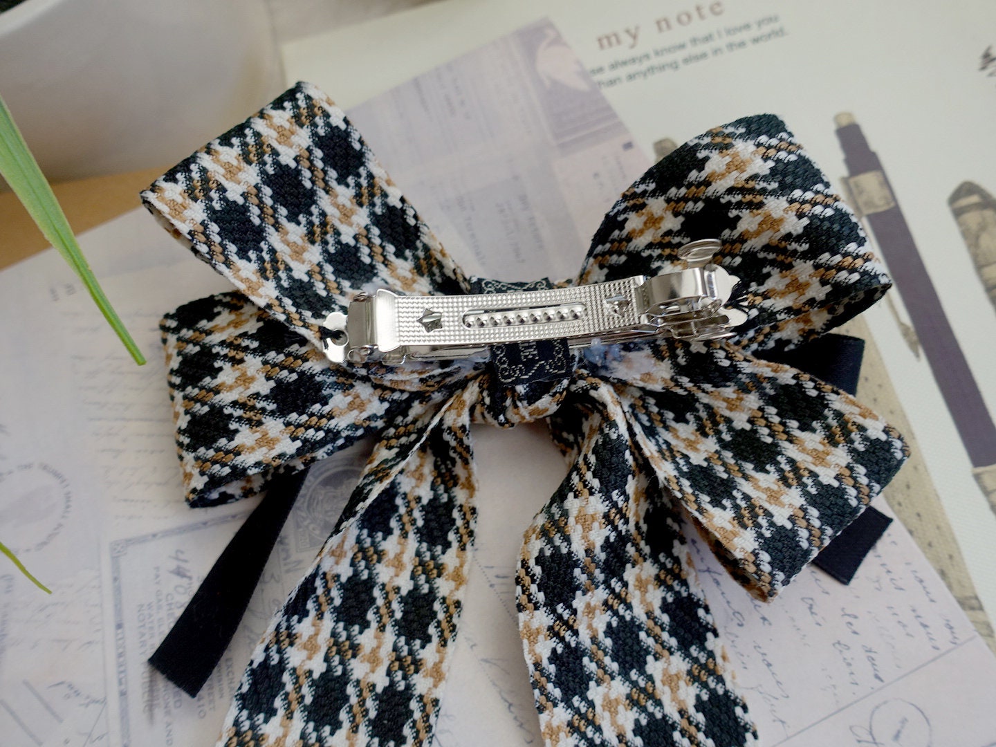 Tartan Ribbon Bow With Long Tail Handmade Bow Dark Academia - Etsy