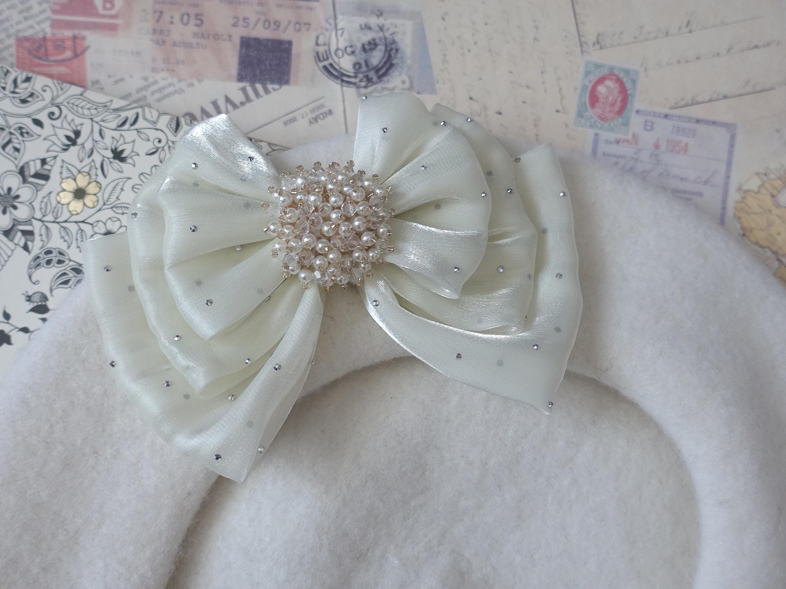 Cream White Wool Beret With Side Pearl Chiffon Bow - French Style Beret ...