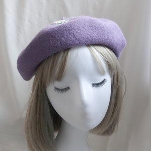 Cozy and Chic: Light Lilac Wool Beret With Purple Embroidered Lavender ...