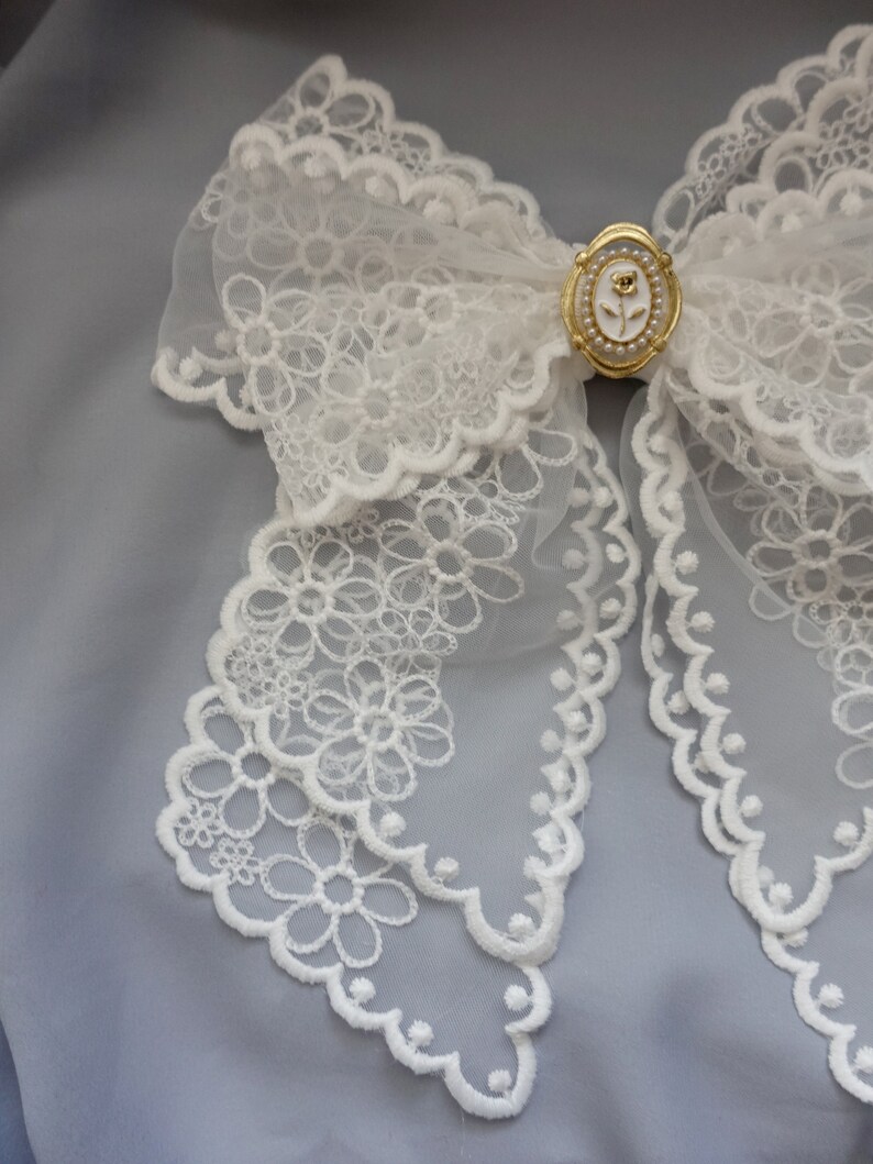 Elegant White Lace Flower Pattern Bow Ideal for Wedding, Baptism, or ...