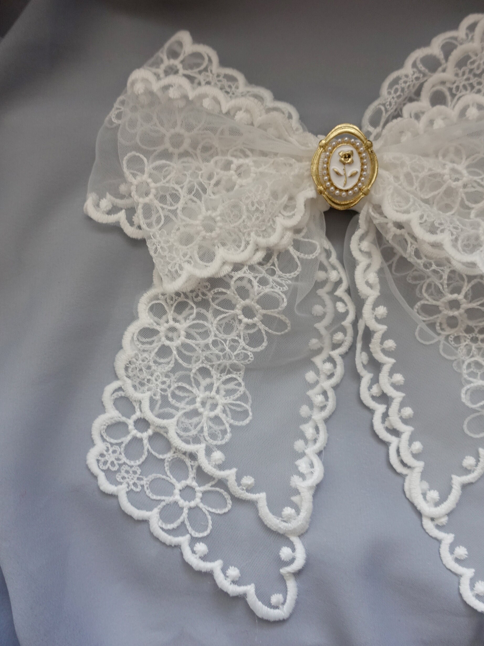 Elegant White Lace Flower Pattern Bow Ideal for Wedding, Baptism, or ...