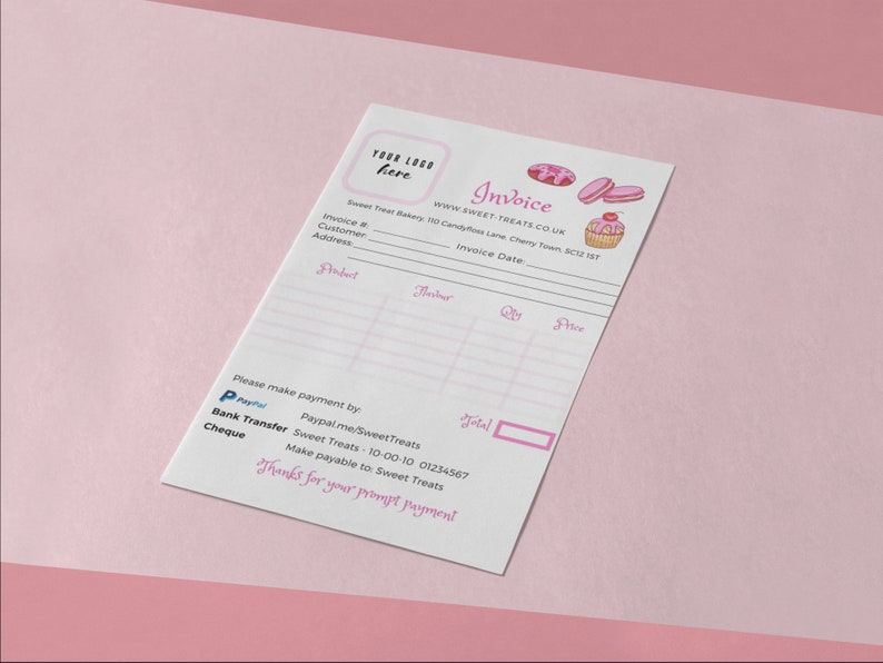 Sweet Treats Invoice Template | Bakery Template | Cake Business Invoice ...