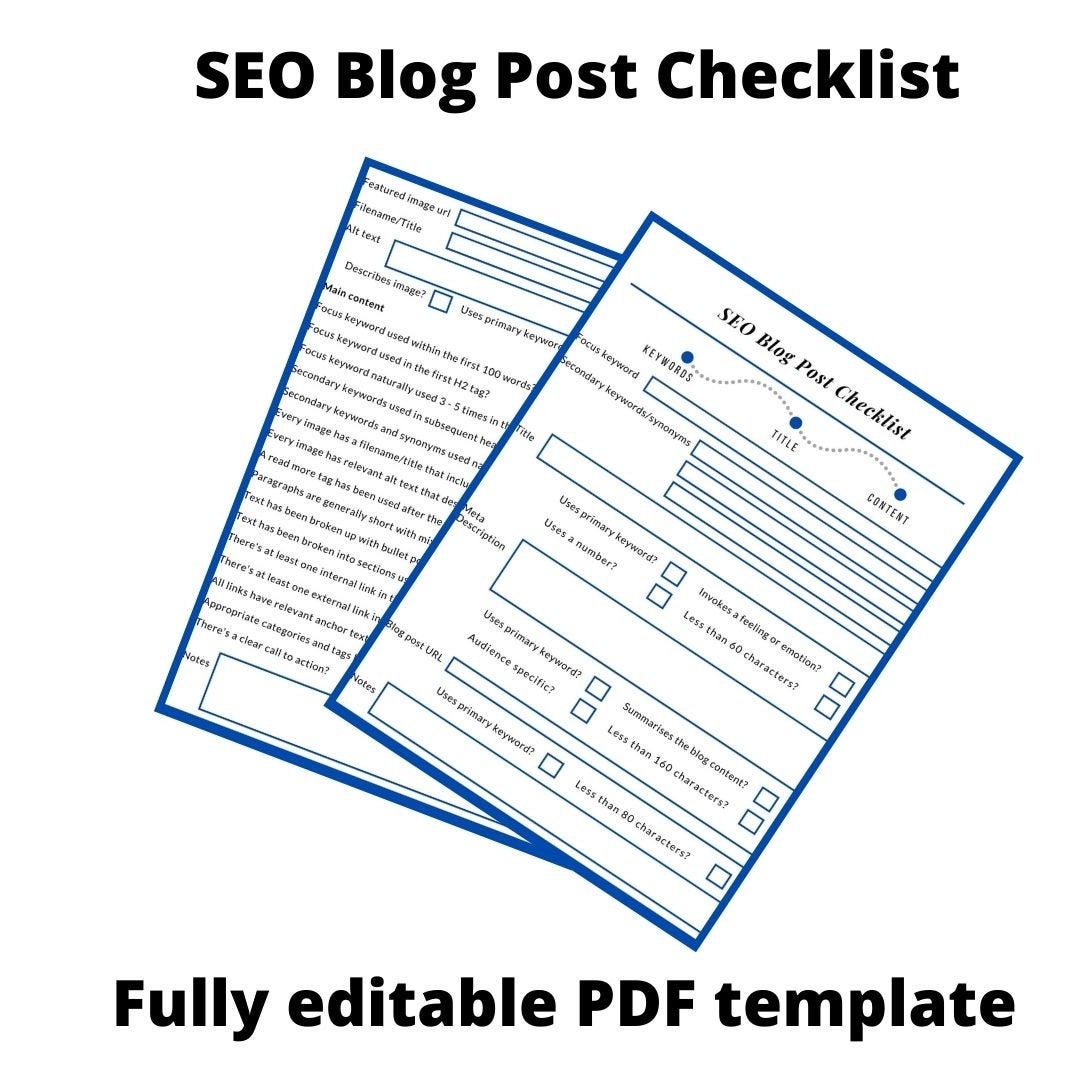 SEO Blog Post Checklist Printable PDF SEO Template Downloadable Pdf ...