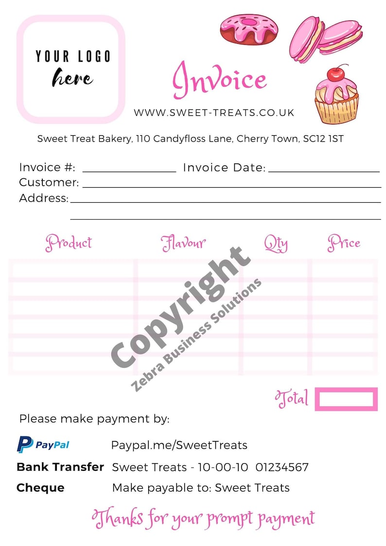Sweet Treats Invoice Template | Bakery Template | Cake Business Invoice ...
