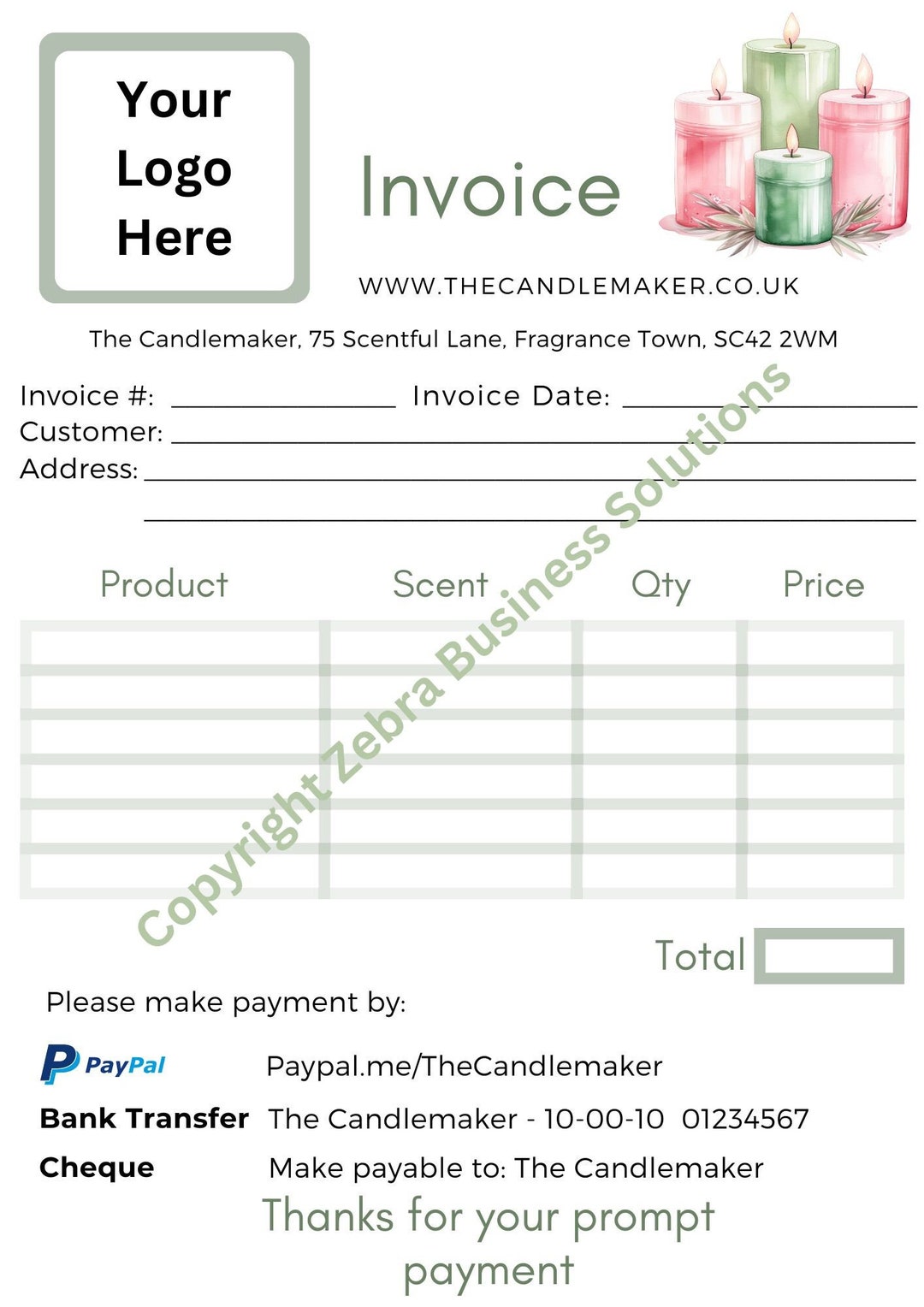 Candle Invoice Template | Candle Maker Template | Candles Business ...