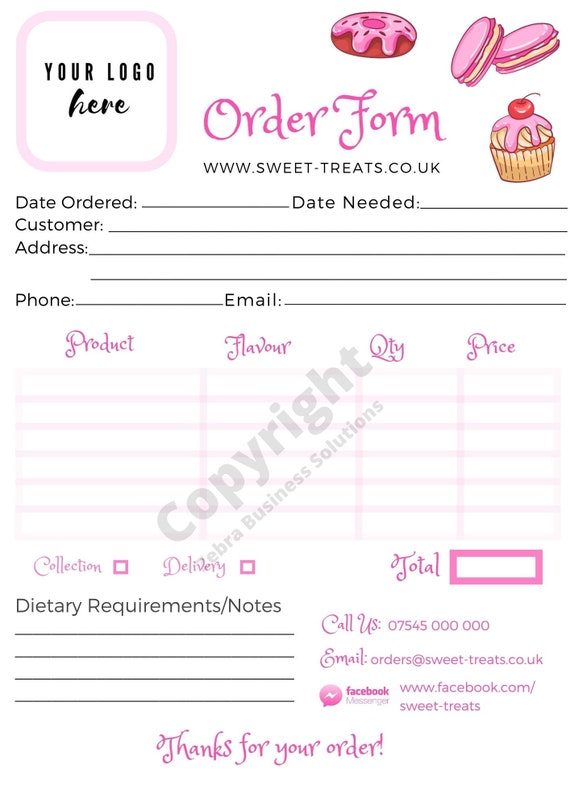 Sweet Treats Order Form Template Bakery Template Cake | Etsy
