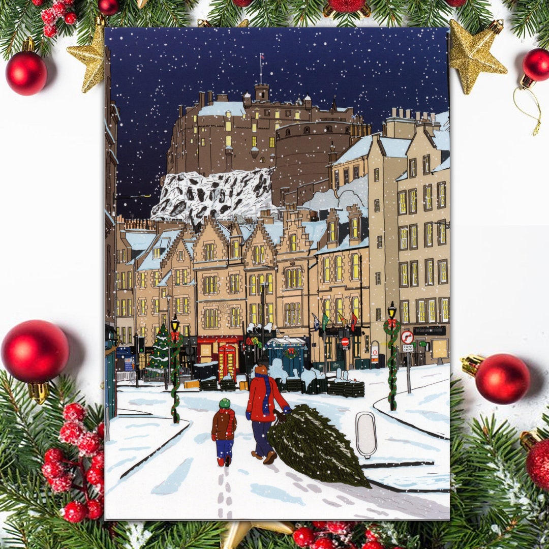Edinburgh Castle and Grassmarket Christmas Card A5 - Etsy UK