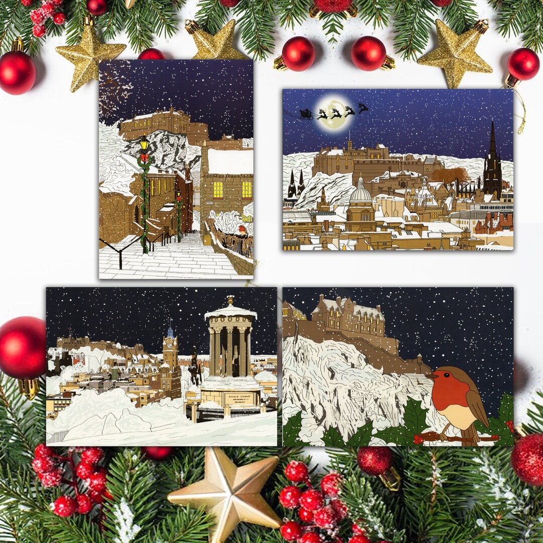Four Edinburgh Castle Themed Christmas Cards A6 - Etsy UK
