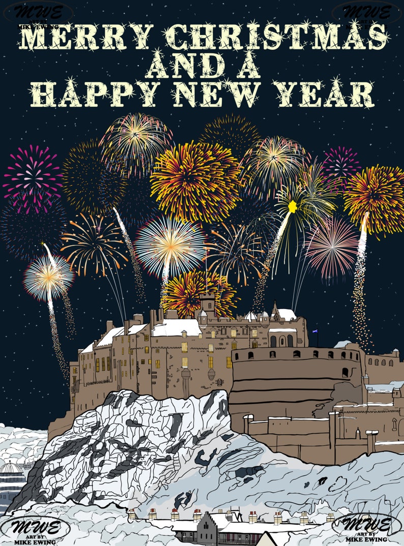 Edinburgh Castle Fireworks Christmas Card - Etsy