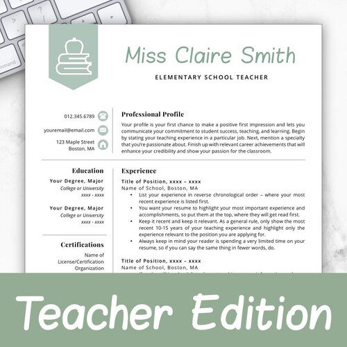 Teacher Resume Template for Word & Pages Apple Resume - Etsy