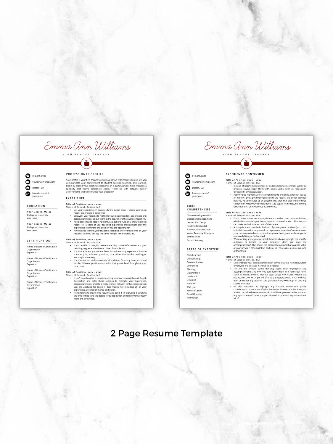 Teacher Resume Template Instant Download Teacher Resume Etsy